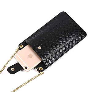 Cell Phone Purse Wallet Case Small Crossbody Bag with Chain Strap for iPhone 13 12 11 Pro Max XR OnePlus Nord N200 9 8 8T Galaxy S21 S20 Note 20 Ultra S21 FE A32 A52 A72 Sony Xperia 1 III 10 II(Black)