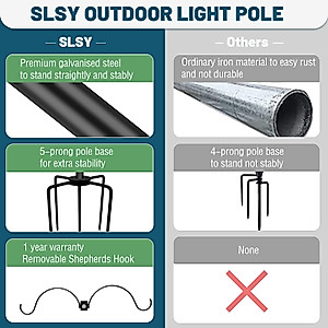 Slsy String Light Poles Stand for Outside, 5 Prong Fork Backyard Outdoor Lights Pole, Poles Stand for Patio, Garden, Christmas, Yard. (9 FT x 30 mm)