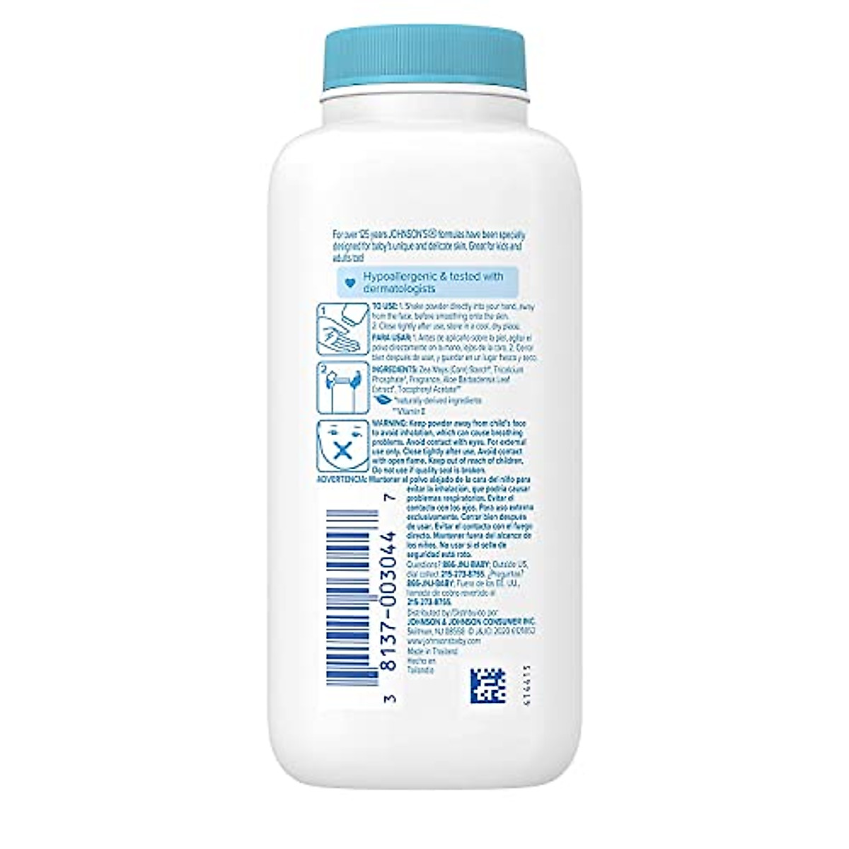 Johnson's Baby Powder with Naturally Derived Cornstarch Aloe & Vitamin E, Hypoallergenic 15 Ounces (Pack of 3)