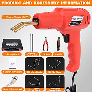 Plastic Welder Gun 100w Plastic Welder Car Bumper Repair Kit Plastic Welding Kit Hot Stapler Plastic Repair Kit with 400pcs Hot Wave Flat Staples,Plier,Knife