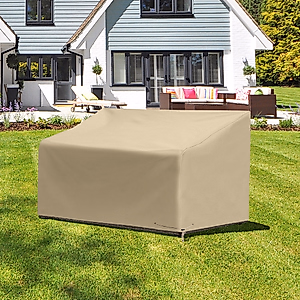 SunPatio Waterproof Patio Sofa Covers, Heavy Duty Outdoor Furniture Covers, Deep Seated Loveseat Covers with Air Vent/Closure Straps/Drawstrings, All Weather Protection, 60" L x 40" W x 32" H, Beige