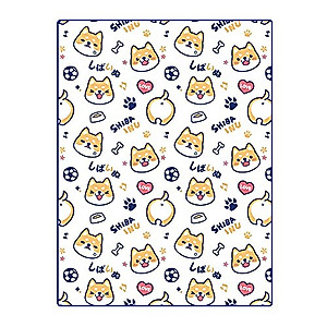 Flannel Fleece Throw Blanket, Cute Shiba Inu Micro Fleece Soft Blanket Throw Blanket
