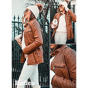 Hoffen Premium Vegan Leather Jacket for Women with Detachable Hood - Seitig Model (Caramel, XXL)
