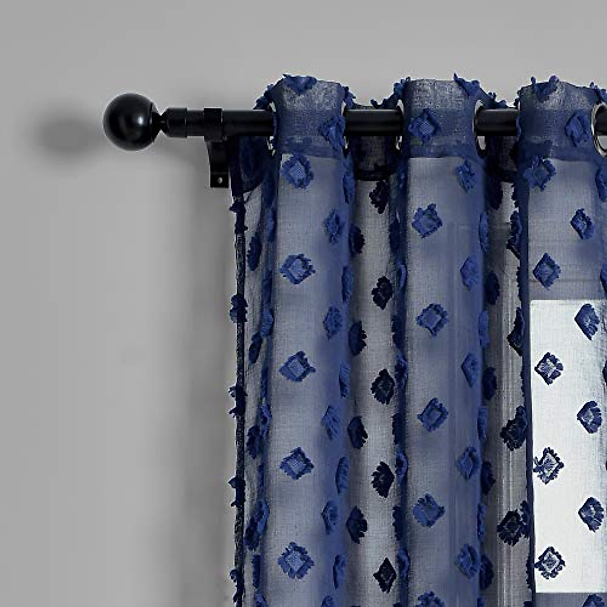 Lush Decor Navy Textured Dot Grommet Sheer Window Curtain Panel Pair (84" x 38"), 84" x 38