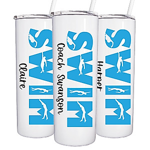 AVITO Personalized Swim Tumbler - Gift for Swimmer - Swim Team End of Season Gift - Swim Coach Gift - 20 oz Tumbler with Closing Lid and Straw - Stainless Steel - Vacuum Insulated