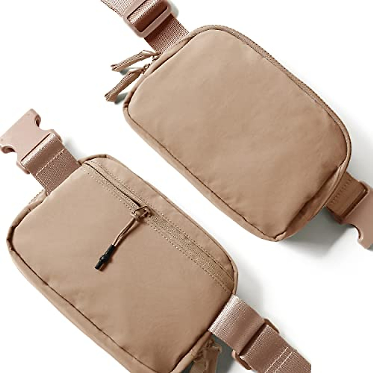 AslabCrew 2-Way Zipper Unisex Belt Bag with Adjustable Strap Fanny Packs Mini Waist Pouch for Outdoor Hiking Running Travel, Rose Brown