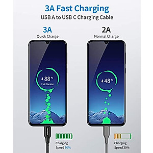 [10ft, 2-Pack] USB C Cable Fast Charging, Long USB A to Type C Charger Cable Braided for Samsung Galaxy A10e A03s A13 A32 A50 A51 A52 A53 A71 Note 20 10 9, S22 S21 S20 Ultra S10 S10e S9, LG G8 Moto G9