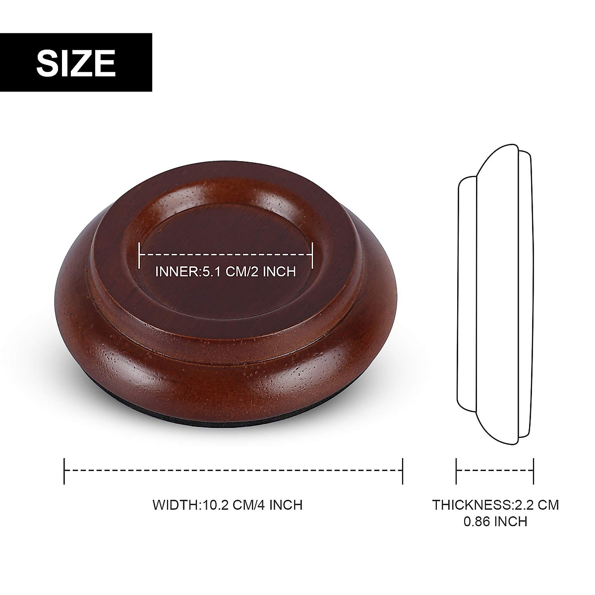 Hardwood Piano Caster Cups Floor Protector Solid Caster for Upright Piano Non-Slip & Anti-Noise Foot Pad, (Brown) - Set of 4