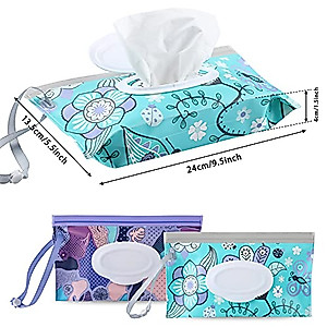 FEBSNOW 2 Pack Baby Wipe Dispenser,Reusable Portable Wipe Holder,Baby Wipes Container,Travel Baby Wipes,Refillable Wet Wipe Pouch(Floral)
