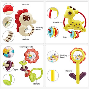MOONTOY 12pcs Baby Rattles Set Teether Toys for Babies 0-6 Months Infant Christmas Stocking Stuffers Gifts, Baby Toys 6-12 Months Teething Toys 3-6 Months Newborn Boy Girl 0 1 2 3 4 5 6 7 8 9 10 Month