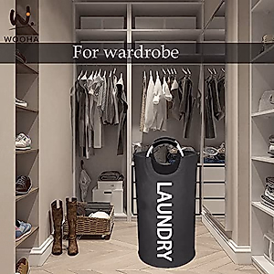 WOOHA 90L Large laundry basket,Collapsible laundry hamper, Tall Clothes Baskets Folding Washing Bin Foldable Fabric Hamper Bags for Bedroom, Closet,Bathroom,College,laundry bag, black