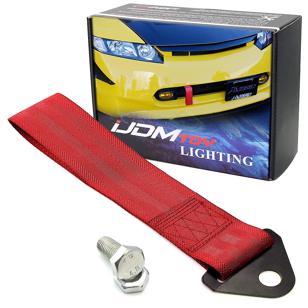 iJDMTOY Sports Red Appearance Racing Style Nylon Tow Strap Universal Fit Compatible with Front or Rear Bumper