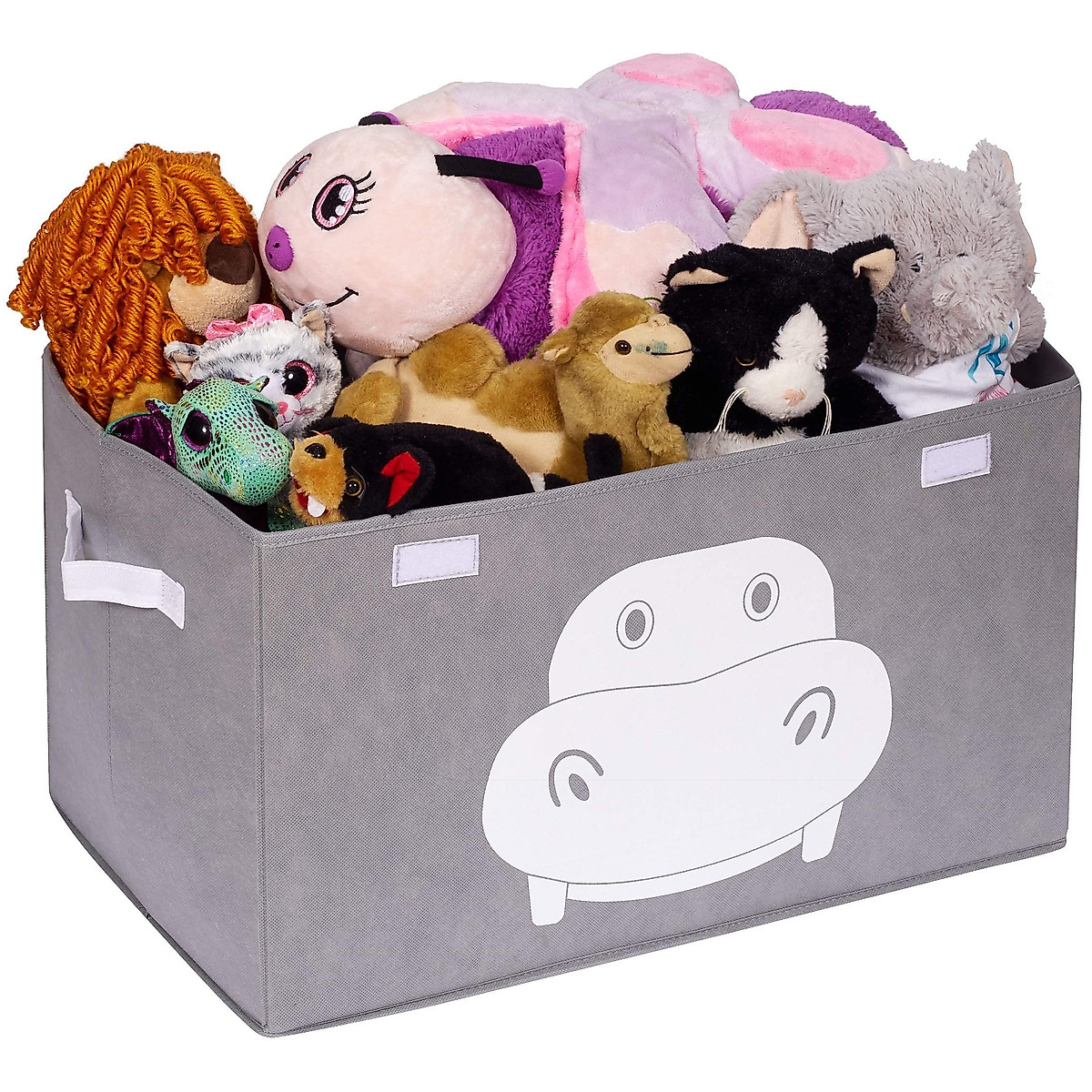 QUOKKA Hippo Toy Storage Box for Boys and Girls - 16x12x10 Toy Chest Organizer for Kids - | Collapsible | Handles | Flip-Top Lids | - Fabric Foldable Bin for Playroom - Nursery Room Organization