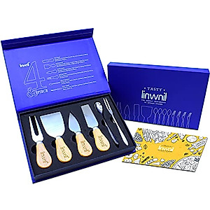 Linwnil Cheese Knife Set with Gift Box for Charcuterie Accessories Stainless Steel Knives with Wood Handle Cheese Slicer