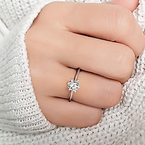 SAMIOVJ Moissanite Rings for Women, D Color Round Solitaire Lab Created Diamond Ring 18K White Gold Plated 925 Sterling Silver 6 Prong Moissanite Engagement Ring