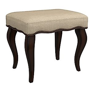 Hillsdale Furniture Hamilton Backless Vanity Stool, Burnished Oak Wood and Ivory Upholstery with Nail Head Trim