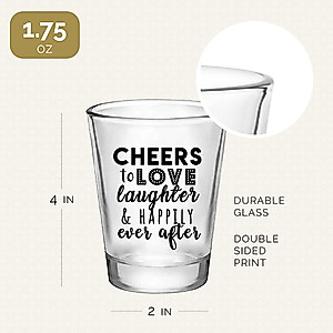 Cheers to Love Laughter Happily Ever After Shot Glasses, Set of 12 Clear 1.75oz Doubled sided Wedding Shot Glasses, Perfect Wedding Favor, Wedding Shot glasses, Bridal Party Shot Glasses