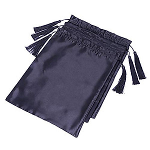 Silk Satin Wig Bags, Hair Storage Bags for Packaging Wigs, Bundles, Hair Extensions, Travel, Large Satin Bags with Drawstring Pouches Gift Bags with Tassel AliPearl Hair Bags (3 Black Bags)