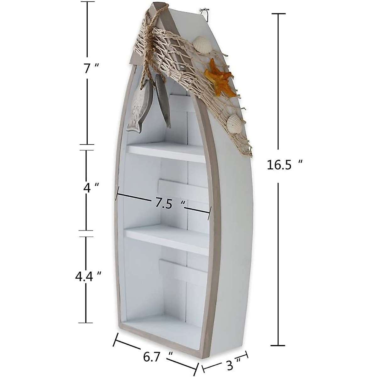 Linfevisi Wood Boat Shelf Decor Beach Theme Standing Boat Shelf Wooden Boat Decor Boat Book Shelf Nautical Decor Standing Boat Display with Net Starfish Seashell Accent Home Decor for Bathroom 16.5"