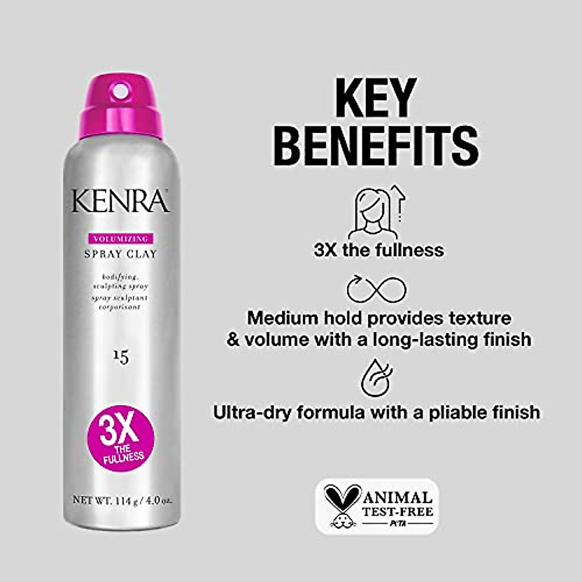 Kenra Volumizing Spray Clay 15 | Bodifying, Fullness Spray | 3X The Fullness | Medium Hold | Provides Texture & Volume With A Long-Lasting Finish | All Hair Types | 4 oz