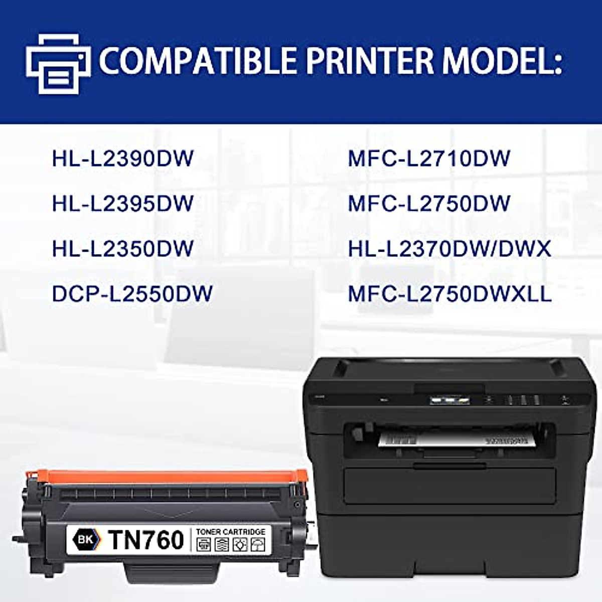 NUCALA TN760 (TN 760) High Yield Toner Cartridge: Replacement for Brother TN760 to uses with DCP-L2550DW MFC-L2750DW HL-L2395DW MFC-L2750DWXL HL-L2370DW/DWXL Printer - 2 Pack Black TN-760 Toner