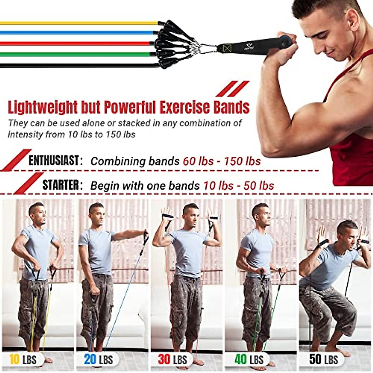 Resistance Bands Set with Yellow Handles, Exercise/Workout/ Fitness Bands with Door Anchor, Legs Ankle Straps for Resistance Training，Physical Therapy，Home Gym Workout