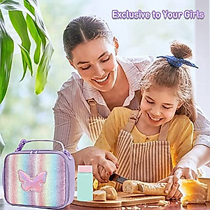 Hairao Girls Lunch Box, Kids Insulated Lunch Box Bag for Girls, Perfect Rainbow Butterfly Bag Size for Packing Hot Foods or Cold Snacks for School Travel and Outdoor Activates Over 4 Years Old
