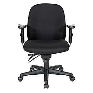 Office Star Ergonomic Mid Back Office Desk Chair with Adjustable Height, Tilt, and Padded Arm Rests, Icon Black Fabric