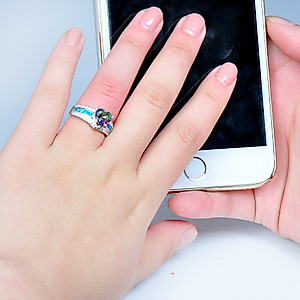 JunXin 10KT White Gold Blue Fire Opal Ring Mystic Heart Topaz Birthstone Size6/7/8/9(9)