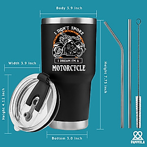 Panvola I Don't Snore I Dream I'm A Motorcycle Stainless Steel Tumbler Snorers Motorcyclist Gift Biker Rider For Dad Husband Boyfriend Uncle Travel Mug (30 oz, Black)