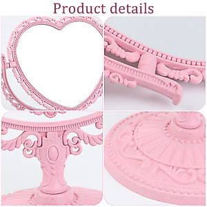 TBoxBo 2 Pack Heart Mirror Lovely Heart-Shaped Cosmetic Mirror Plastic Double-Sided Heart Mirror Rotatable Dresser Mirror Bathroom Bedroom Dressing Beauty Mirror for Girls Bedroom(Pink & Purple)