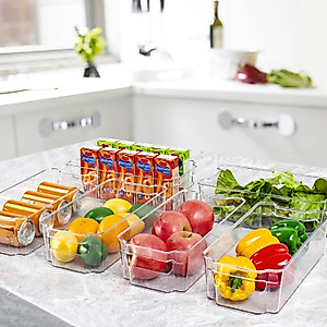 HOOJO Refrigerator Organizer Bins - 14pcs Clear Plastic Bins For Fridge, Freezer, Kitchen Cabinet, Pantry Organization and Storage, BPA Free Fridge Organizer, 12.5" Long-Medium