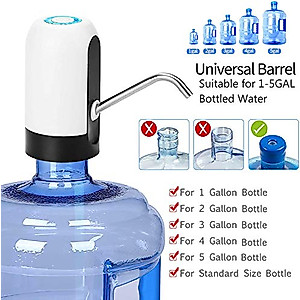 Myvision Water Bottle Pump 5 Gallon Water Bottle Dispenser USB Charging Automatic Drinking Water Pump Portable Electric Water Dispenser Water Bottle Switch (White)
