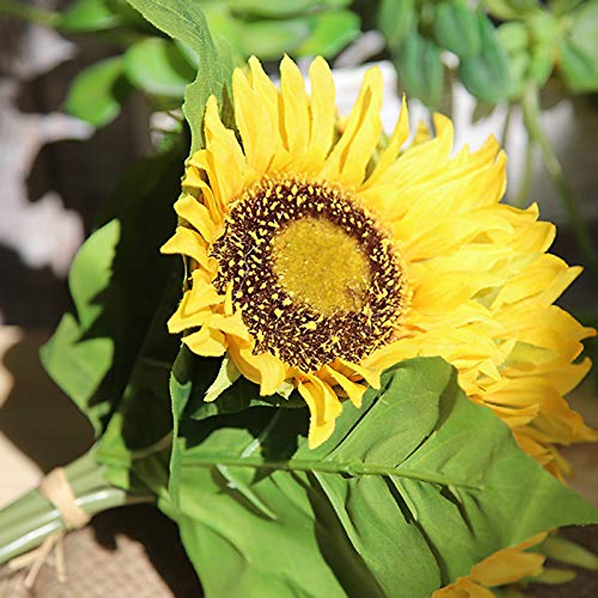 AMZALI Artificial Flowers Sunflowers Bouquet Centerpieces Real Touch Silk Fake for Wedding Bride Floral for Home Arrangement Decoration Garden Decor