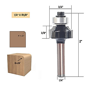 SICWOOD 4pcs Round Over Router Bits 1/4 Shank - Roundover Router Bit Set, Carbide Corner Rounding Edge-Forming Bit, Bearing Guide for Rounding Trim Radius 1/8", 1/4", 3/8", 5/16"…