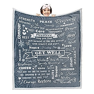 mami home get Well Soon Gift Blanket, Healing Thoughts Positive Energy Comfort Blanket, Flannel Fleece Sherpa Throw Blanket 60x50 (Grey, 60x50)