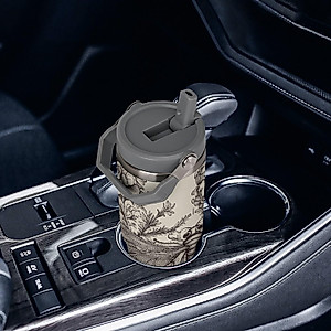 30oz Stainless Steel Insulated Tumbler with Flip Lid & Straw, Leakproof Travel Mug for Car, Hand Drawn Floral Dragonfly Double Wall Vacuum Thermal Coffee Cup with Handle, Spill-Proof Design for Hot/Co