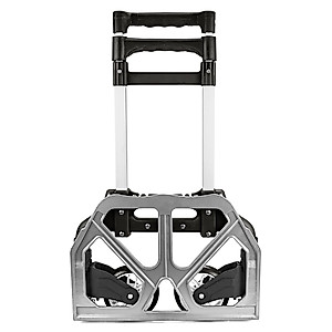 Heavy Duty Hand Truck & Dolly - 150 lb. Capacity Aluminum Utility Cart with Adjustable Shaft, Folds Down to Just 2" by Knack – Moving Equipment, Great for Lifting Boxes & Luggage (Black)