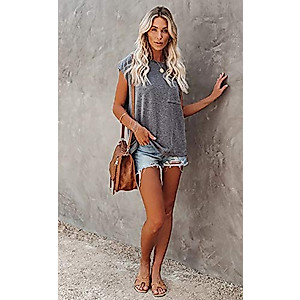 ANCAPELION Women’s Casual Summer Shirt Short Sleeve Cozy Grey Tunic T-Shirt Blouse Top Loose Fit Small