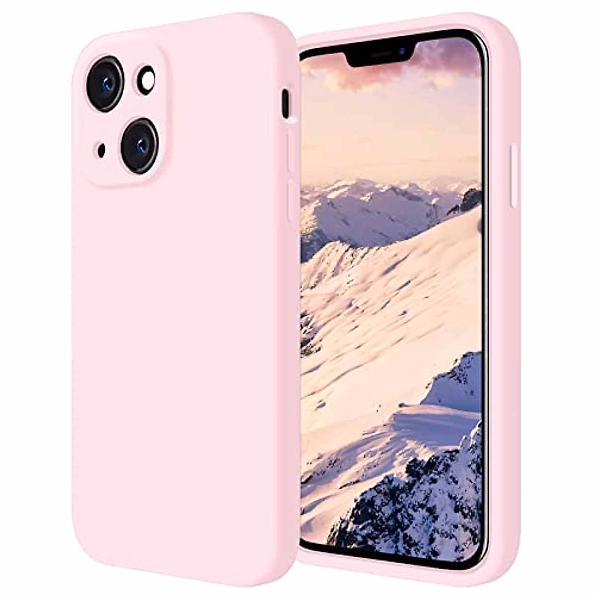 FireNova for iPhone 14 Case, Silicone Upgraded [Camera Protection] Phone Case with [2 Screen Protectors], Soft Anti-Scratch Microfiber Lining Inside, 6.1 inch, Chalk Pink