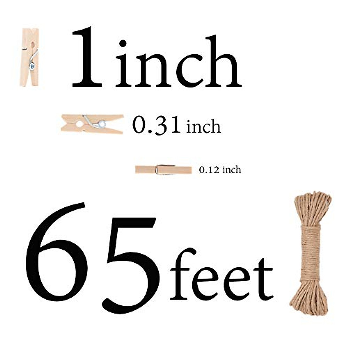 Mini Clothespins | 250 Pieces Mini Clothespins with 65 Feet of Jute Twine | 1-Inch Natural Wooden Clips for Decorations and Gifts by Voatation