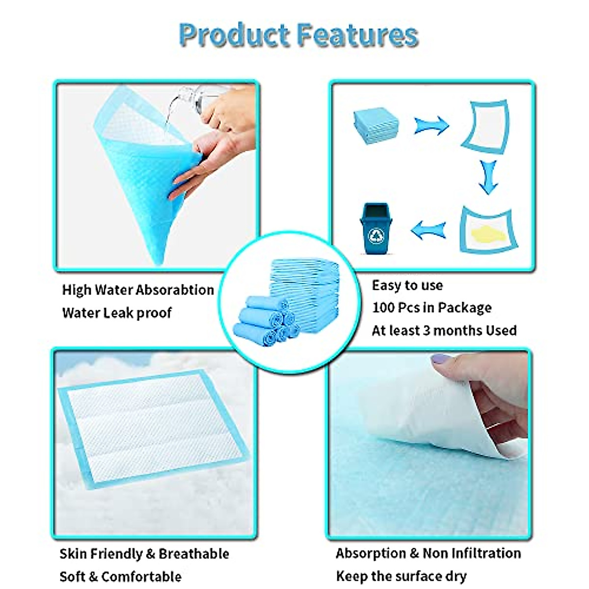 PODOO 100 Pcs of Guinea Pig Pee Pads 18x13 Inchs, Rabbit Cage Liner Diapers Super Absorbent, Small Animal Litter Box Training Mat for Hedgehog, Cat, Rats, Hamster, Birds, Parrot, Bunny