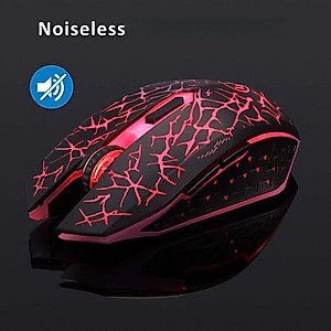 TENMOS K6 Wireless Gaming Mouse, Rechargeable Silent LED Optical Computer Mice with USB Receiver, 3 Adjustable DPI level and 6 Buttons, Auto Sleeping for Laptop/PC/Notebook (Red Light)