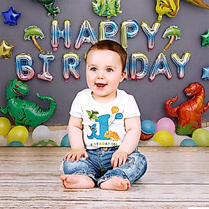 Dinosaur 1st Birthday Party T-Shirt - Toddler White Cotton Tee, Baby Boys Gift