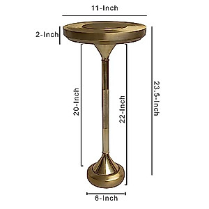 11-Inch Modern Side End Drink Table, Removable Round Top, Sleek Pedestal Base, Gold