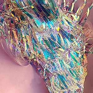 LILF Gorgeous Holographic Iridescent Fringe Curtain - 2 Pack of 8.3ft x 3.3ft Tinsel Streamer for Wedding Birthday Party Bridal/Baby Shower Christmas Photo Booth Backdrop Decoration