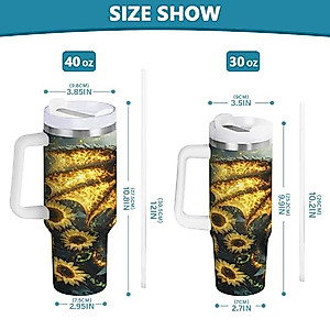 Slewiaeky Tumbler with Handle 40 oz Multicolor Dragon Wild Travel Mug with Lid and Straw Sunflower Stainless Steel Vacuum Insulated Water Bottle Cup for Iced Tea Coffee Cold Beverages Cup Holder Frie