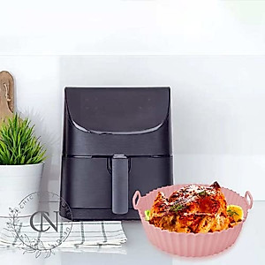 2 Pack Air Fryer Silicone Liners Pot for 3 to 5 QT, Air Fryer Silicone Basket Bowl, Replacement of Flammable Parchment Paper, Reusable Baking Tray Oven Accessories, Pink + Blue