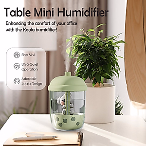 450ml Portable Humidifier, Mini Cool Mist Humidifier with Koala-Theme, USB Personal Humidifier Auto Shut-Off, Ultra-Quiet (Green)