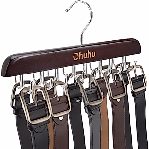 Belt Hanger Organizer for Closet: Ohuhu 16 Hooks Max 48 Belts Tie Rack Wooden Belt Holder for Storage 360 Degree Rotating Space Saver Organizer for Men Women Belt Tie Scarf Tank Top Accessories-Walnut